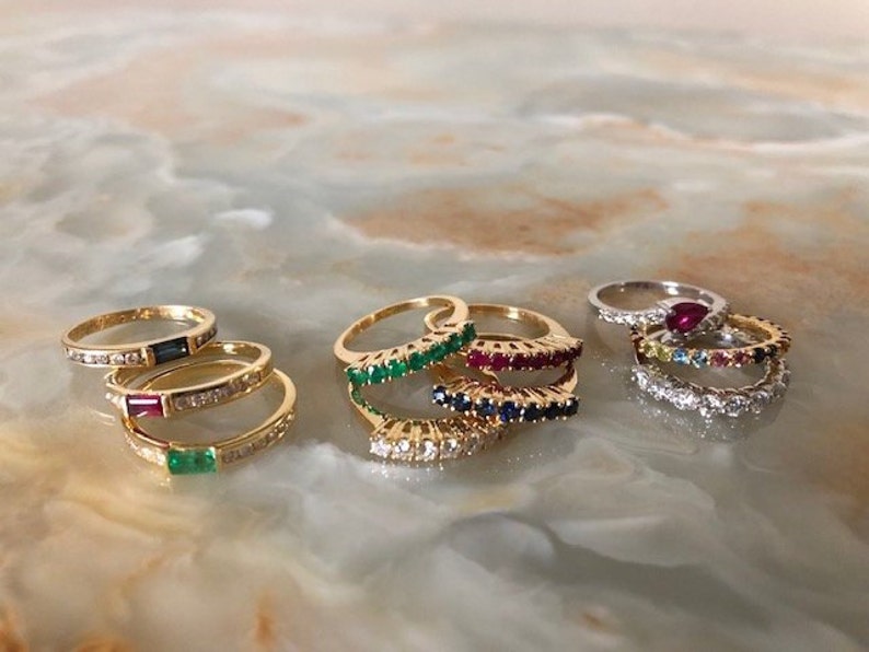 Gemstone and Diamond Single Bands - Etsy