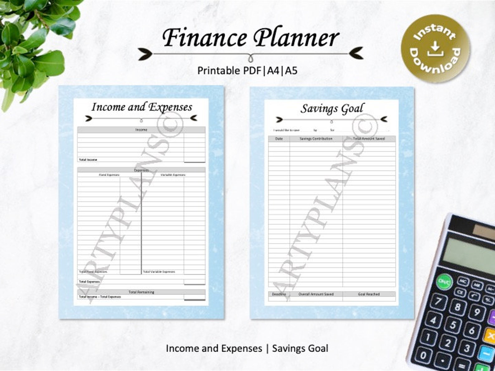FINANCE PLANNER, Budget Planner and Tracker, Printable, PDF Format, 6 ...
