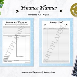 FINANCE PLANNER, Budget Planner and Tracker, Printable, PDF Format, 6 ...