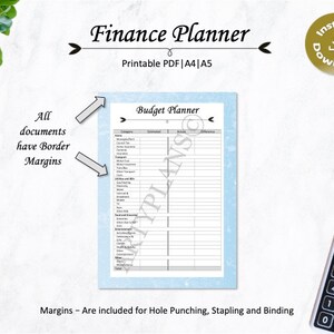 FINANCE PLANNER, Budget Planner and Tracker, Printable, PDF Format, 6 ...