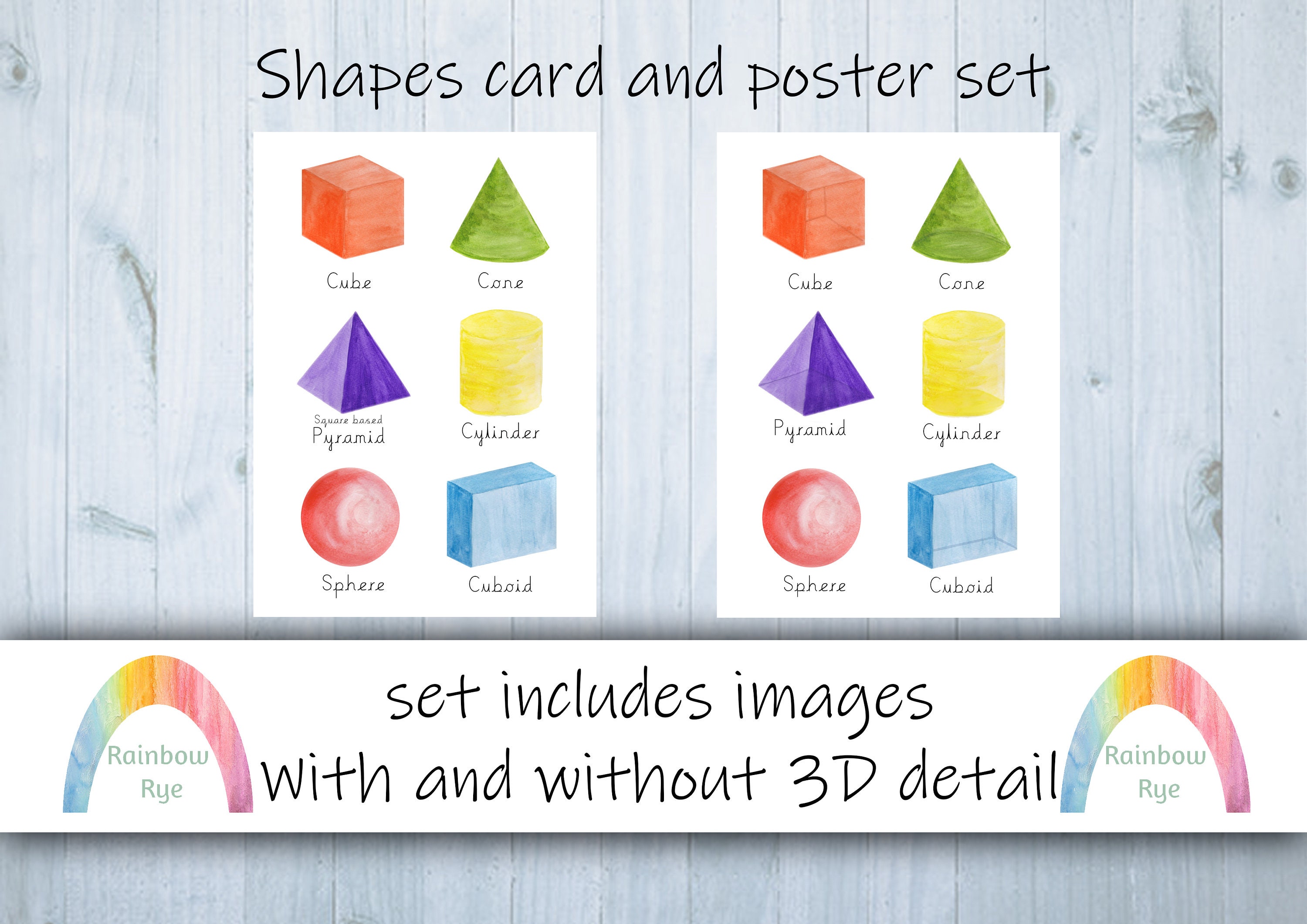 Basic 3D Shapes Set Flash Cards 3 Part Cards Poster - Etsy