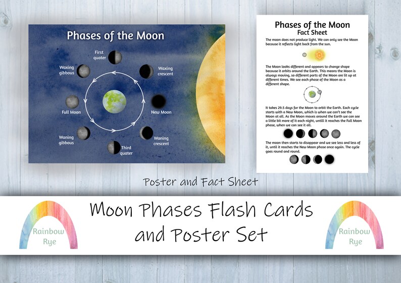 Moon Phases Set - Flash Cards - 3 Part Cards - Poster - Digital ...
