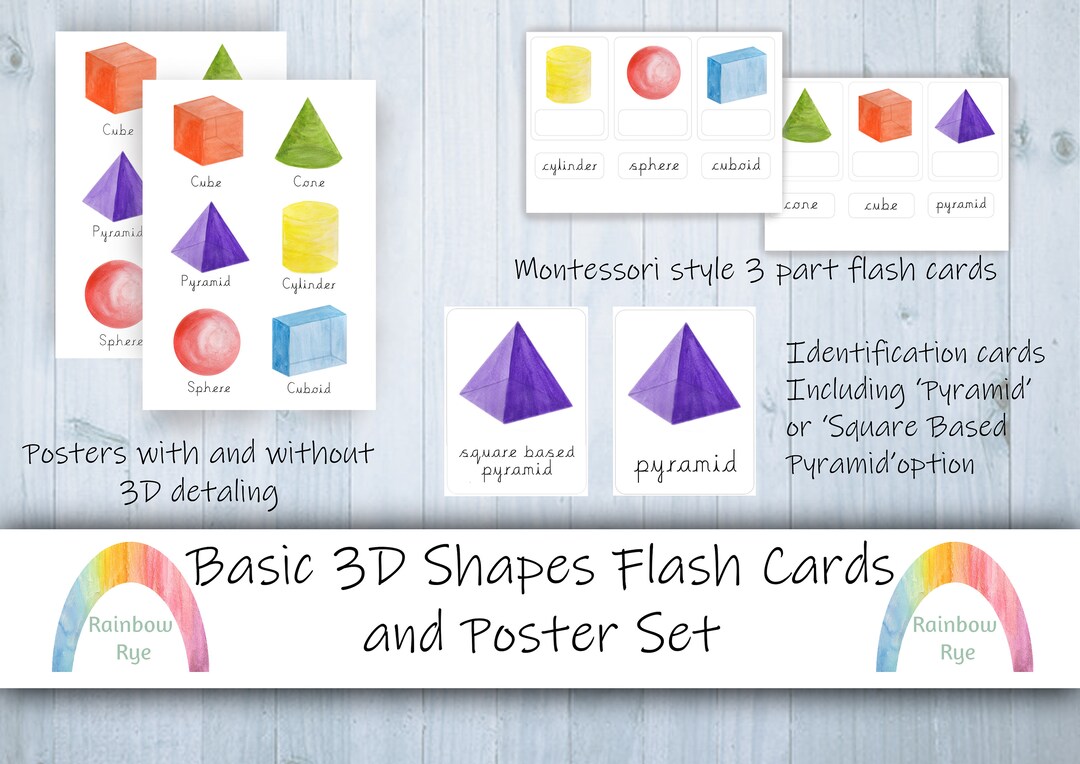 Basic 3D Shapes Set - Flash Cards - 3 Part Cards - Poster - Etsy UK