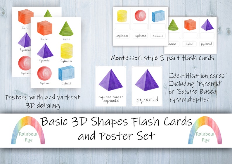 Basic 3D Shapes Set - Flash Cards - 3 Part Cards - Poster - Etsy Australia