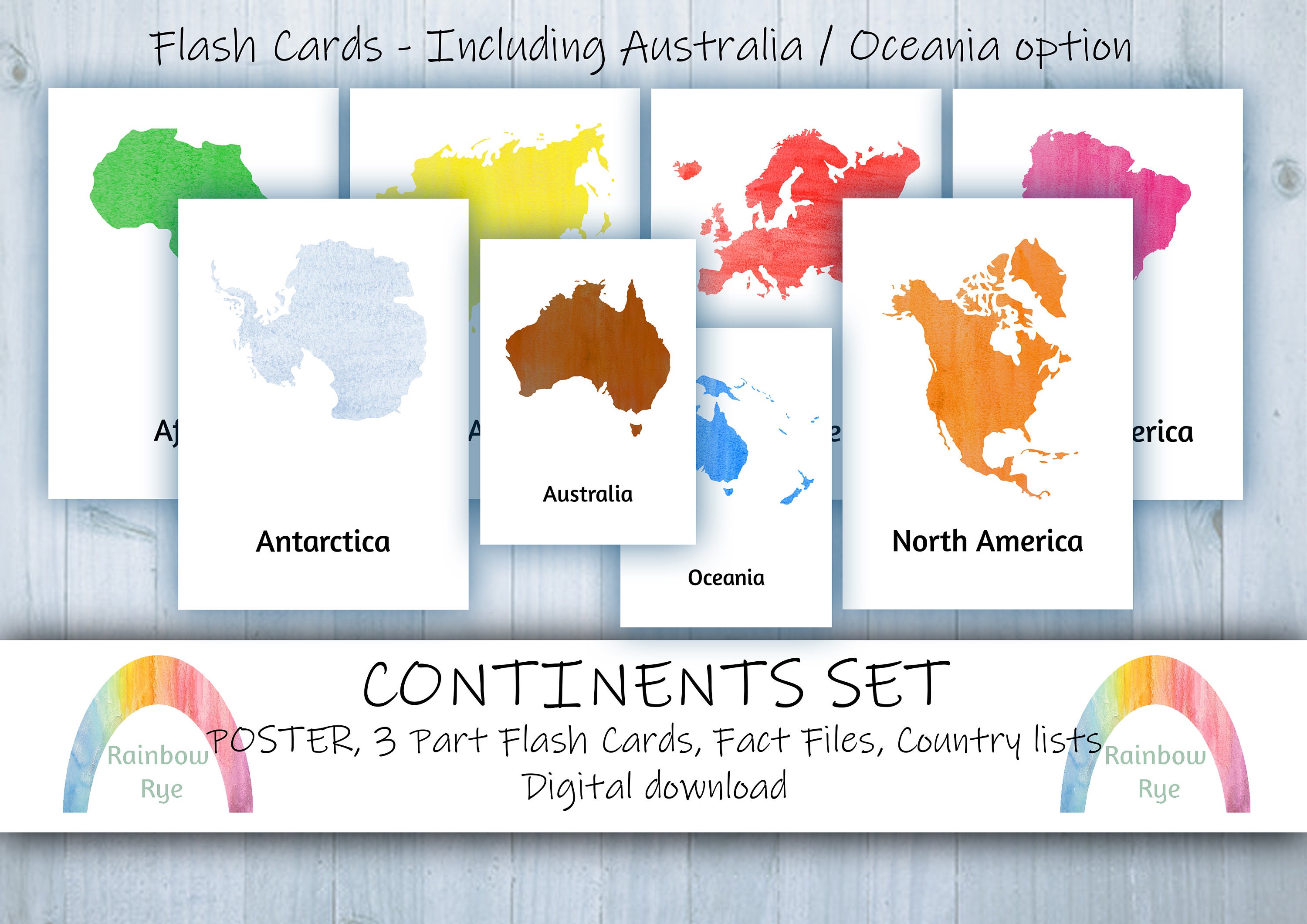 Continents Set Flash Cards Facts Files Country Lists 3 Part Cards ...