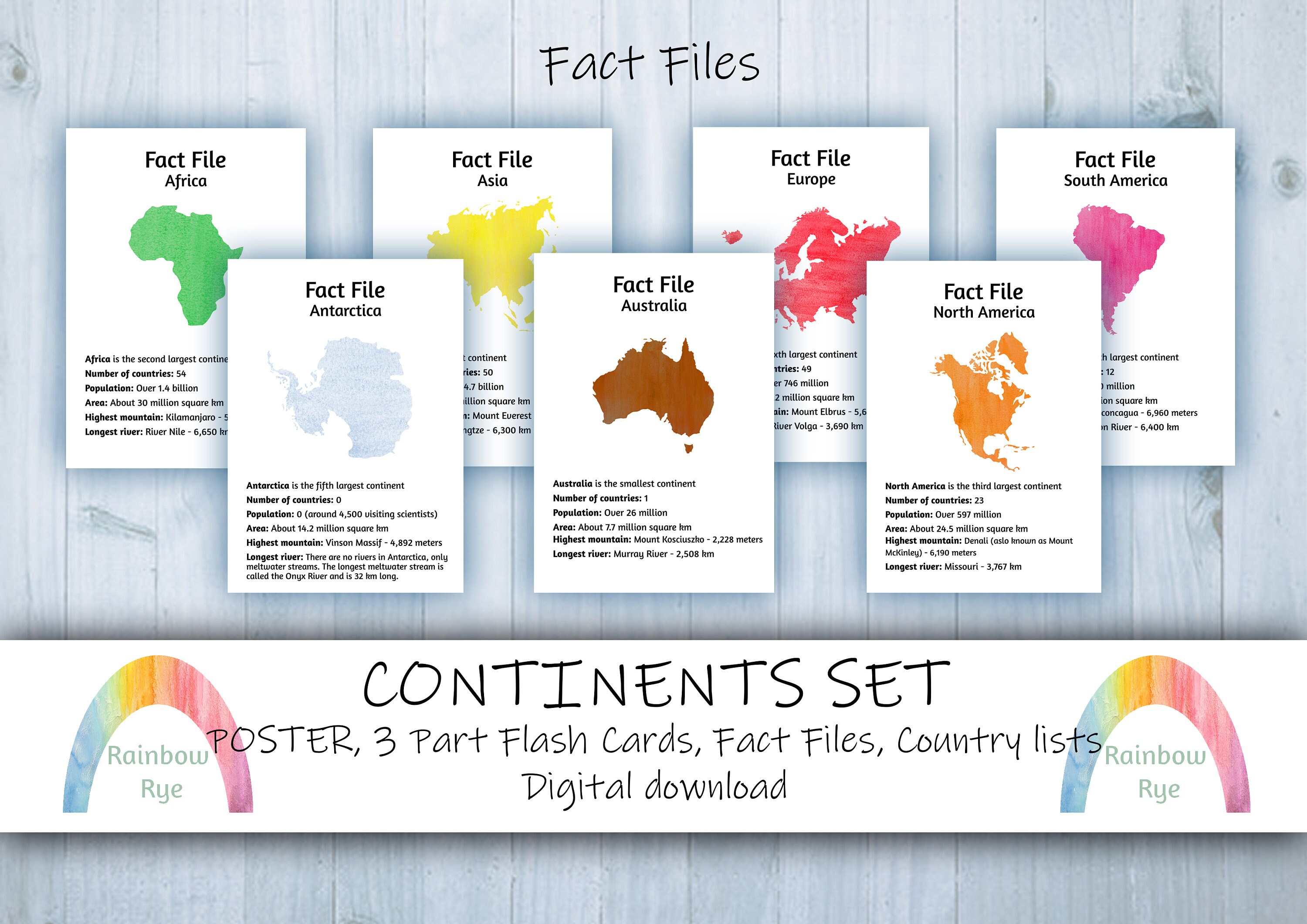 Continents Set Flash Cards Facts Files Country Lists 3 Part Cards ...
