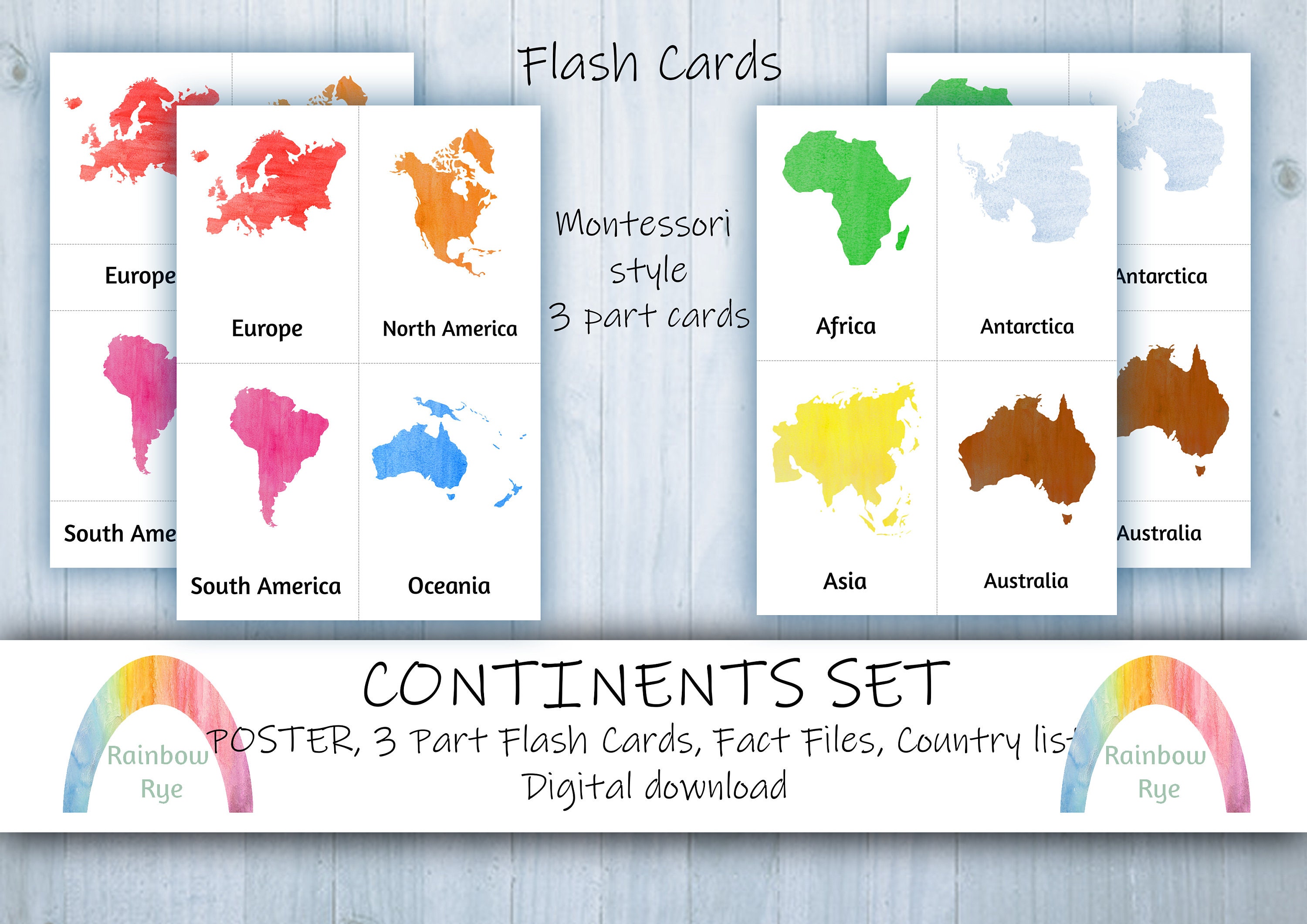 Continents Set Flash Cards Facts Files Country Lists 3 Part Cards ...