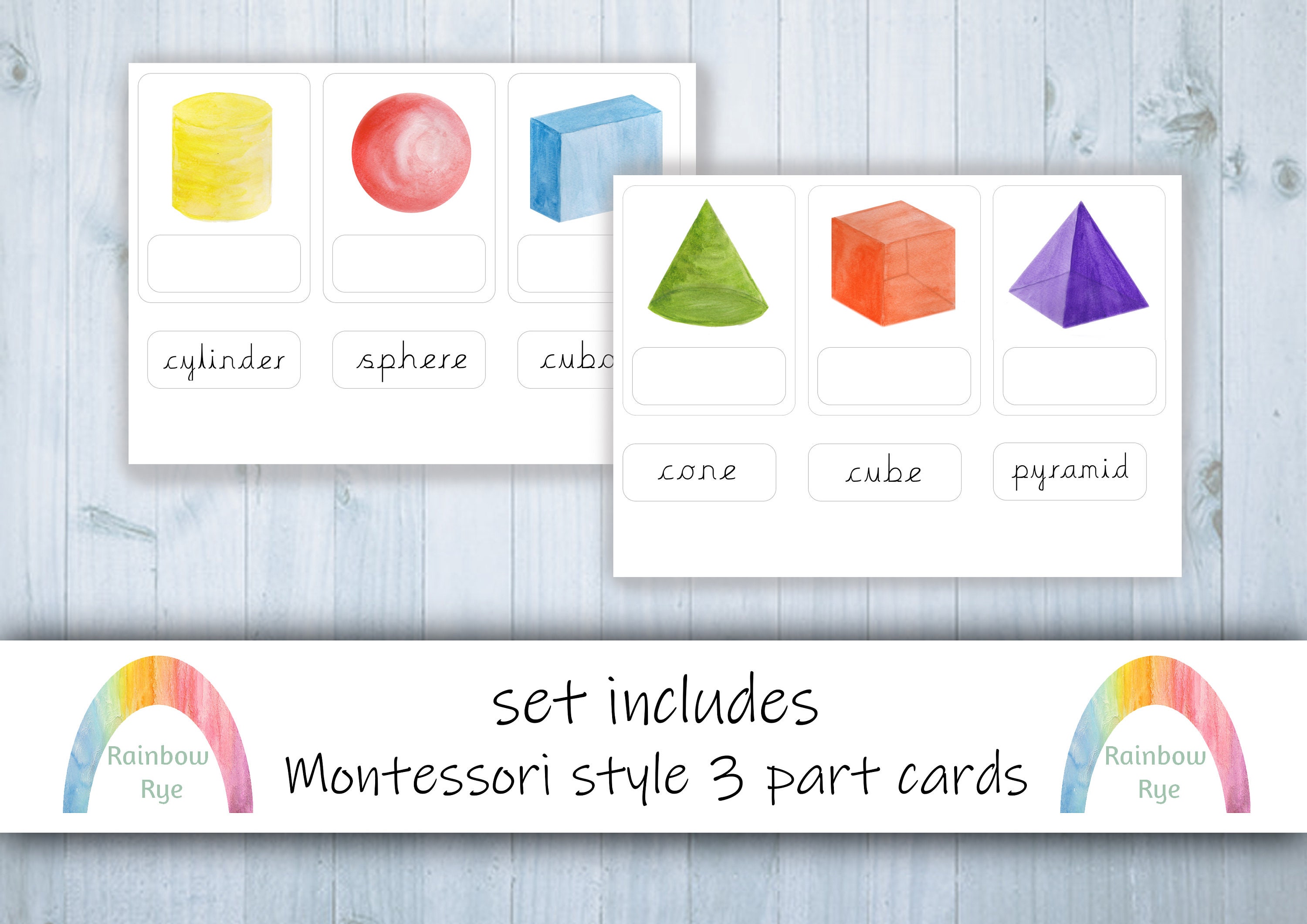 Basic 3D Shapes Set - Flash Cards - 3 Part Cards - Poster - Etsy