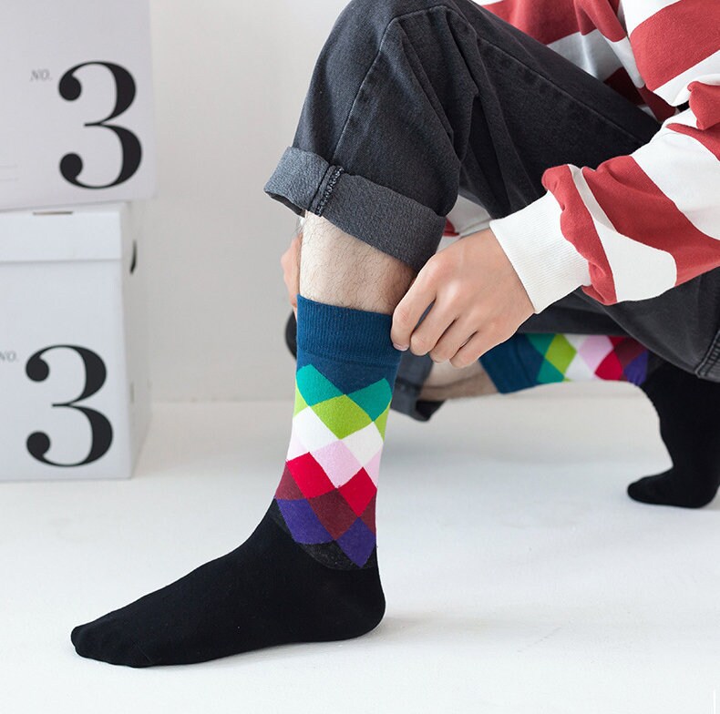 Mens Socks Fun Mens Dress Socks Diamond Pattern Socks Groomsmen Socks Wedding Socks Patterned