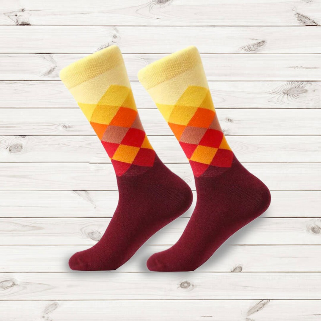 Mens Socks Fun Mens Dress Socks Diamond Pattern Socks Etsy