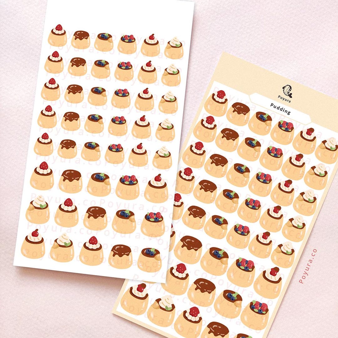 Pudding Vanilla Sticker Sheet, Cute Food Dessert Sweet Deco, Korean ...