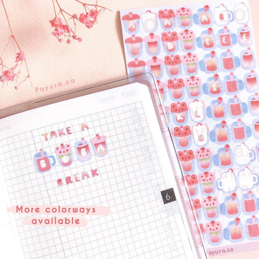 Boba Letter Sticker Sheet Cute Bubble Tea Matcha Strawberry - Etsy