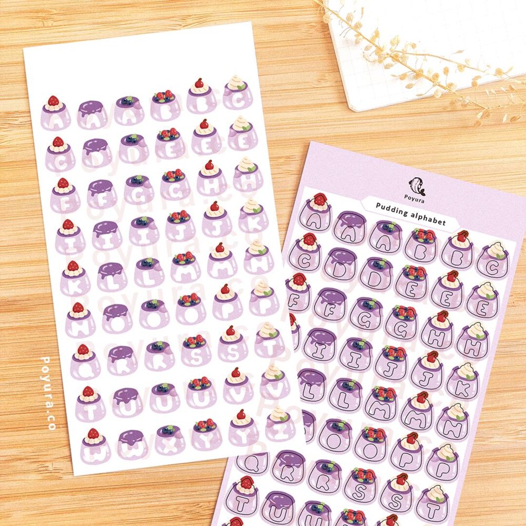 Grape Pudding Letter Sticker Sheet, Cute Cafe Food Alphabet, Tiny ABC ...