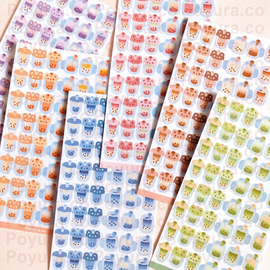 Boba Sticker Sheet Cute Bubble Tea Bear Cat Cups Drink - Etsy