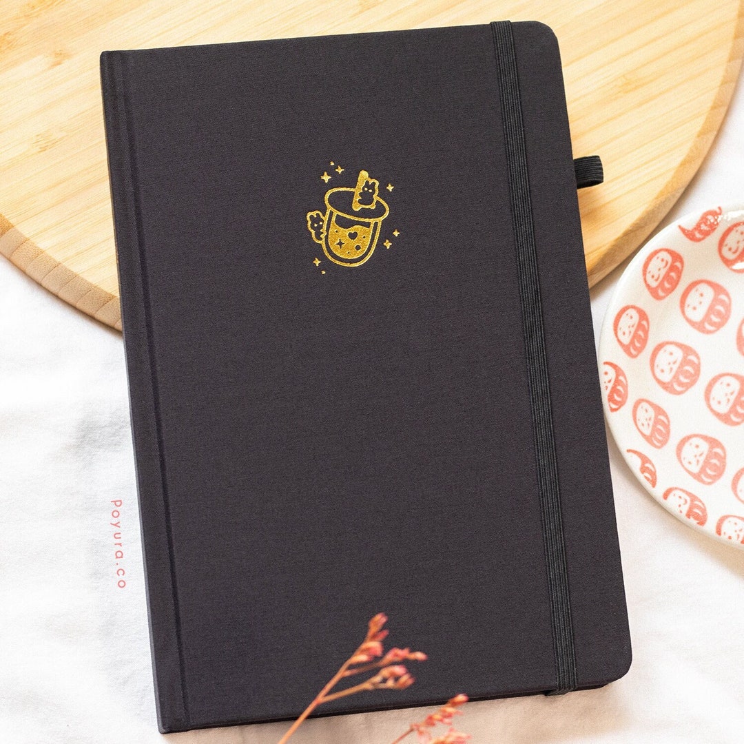 Black A5 Bullet Journal With Bunnies Bubble Tea – Gold Foil, 180GSM Dot ...