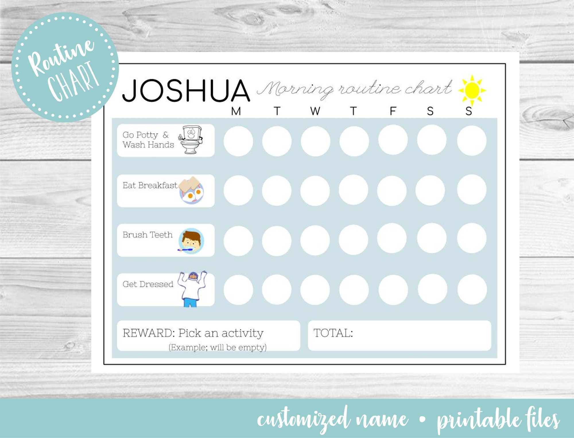 Boy Routine Chart With Custom Name - 2 Pages - Day & Night - Etsy