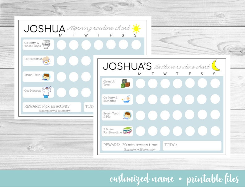 Boy Routine Chart With Custom Name 2 Pages Day & Night - Etsy