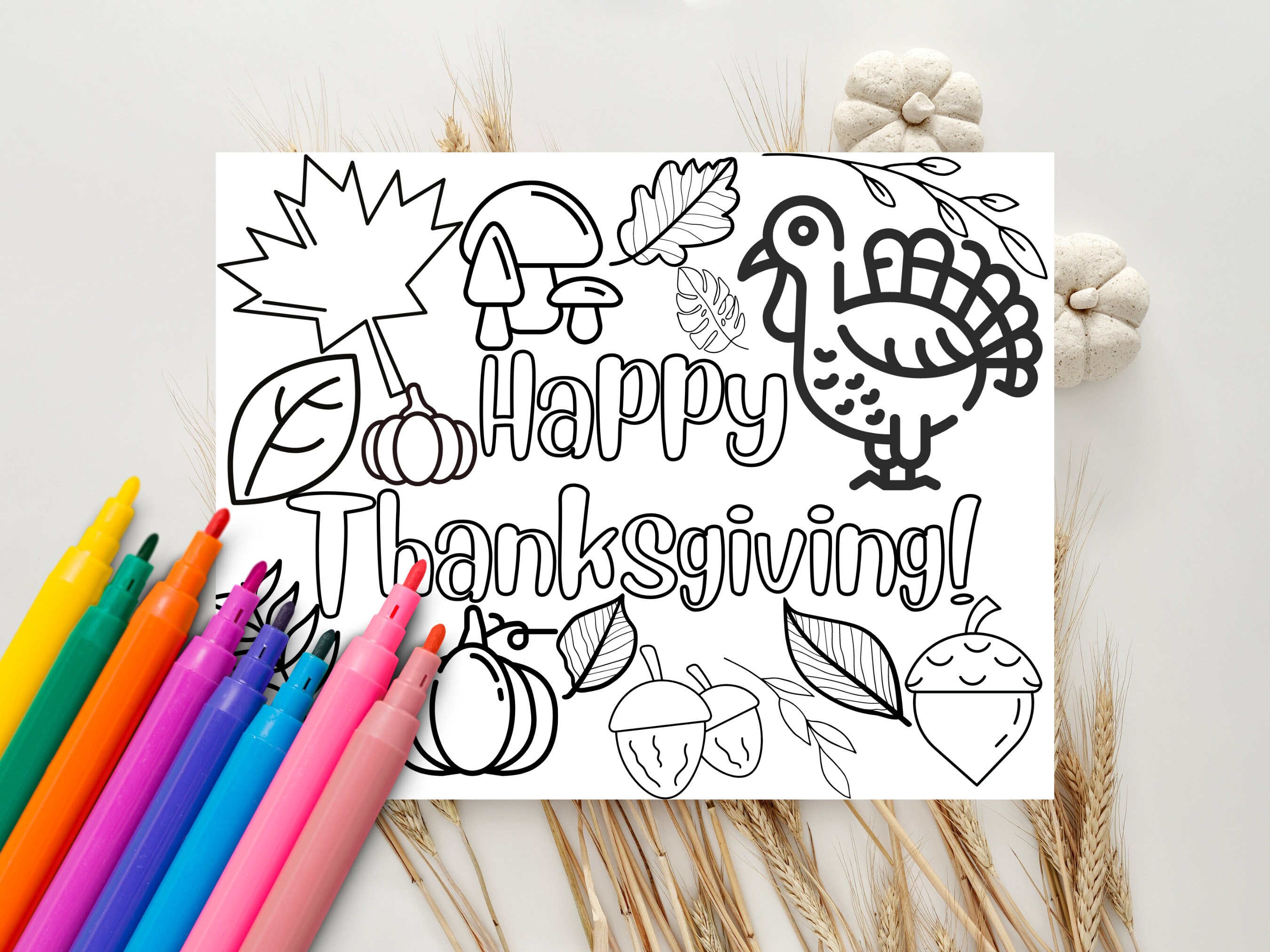 Happy Thanksgiving Printable Coloring Page Placemat - Etsy