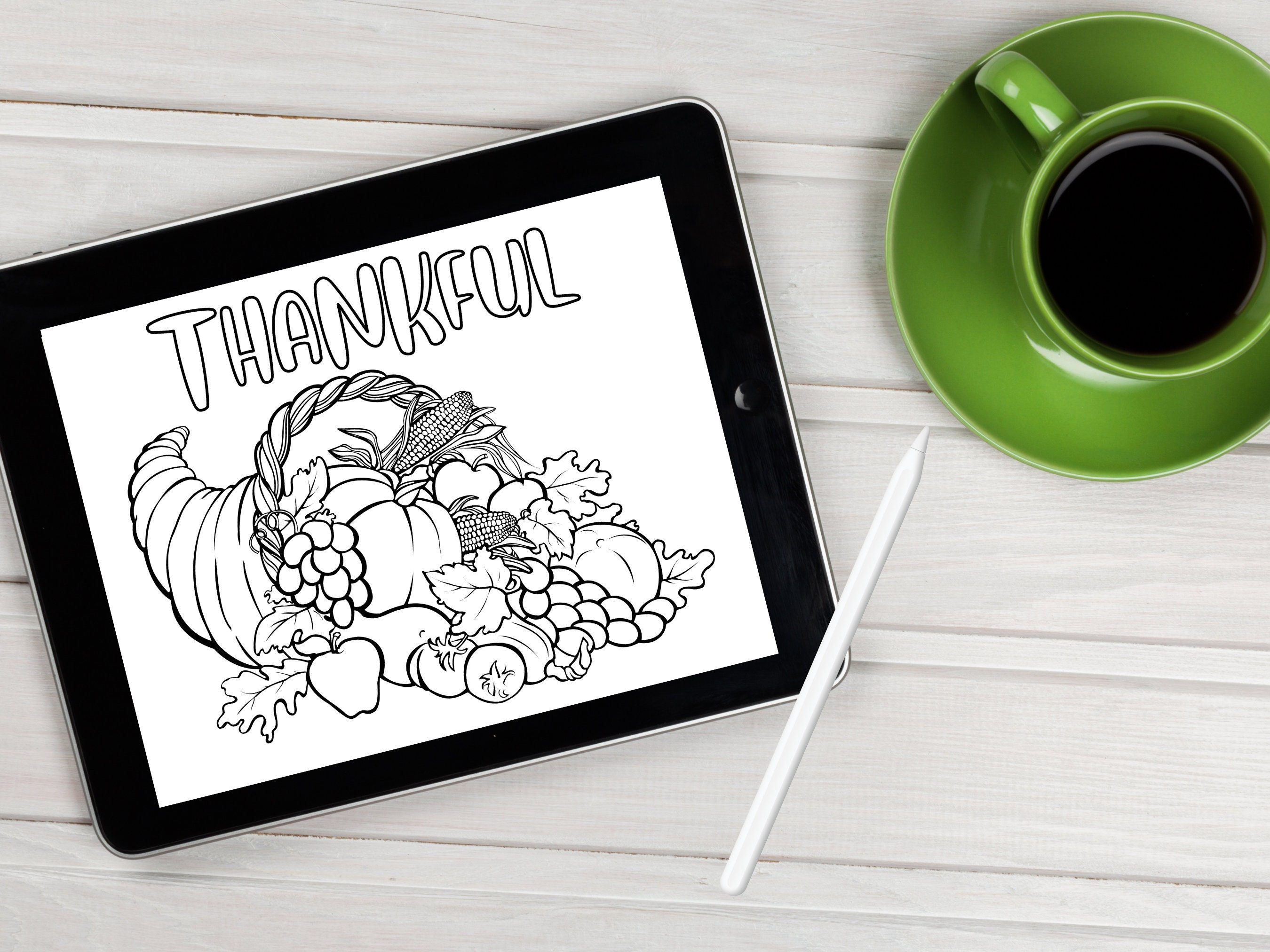 Thankful Cornucopia Printable and Digital Coloring Placemat - Etsy