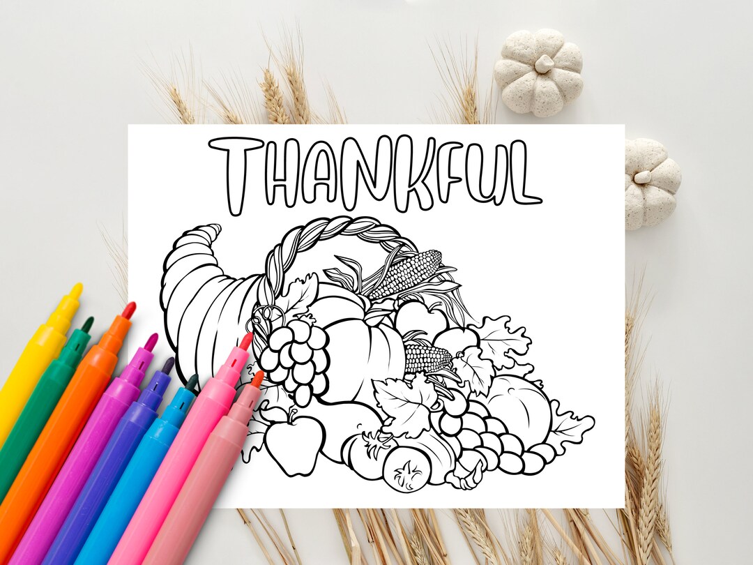 Thankful Cornucopia Printable and Digital Coloring Placemat - Etsy