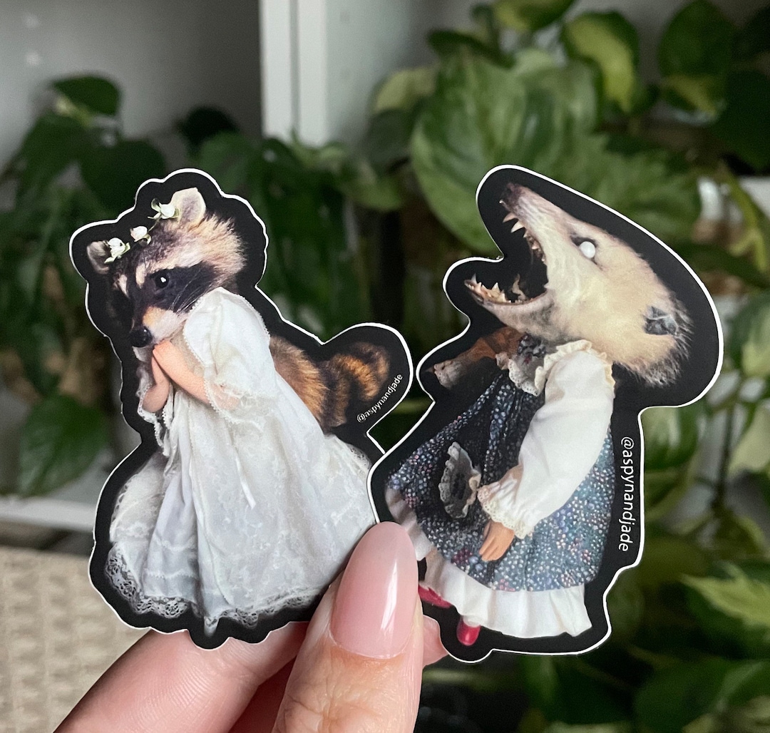 Sticker BUNDLE of 2 Praying Raccoon Angry Opossum Oddity Raccoon ...