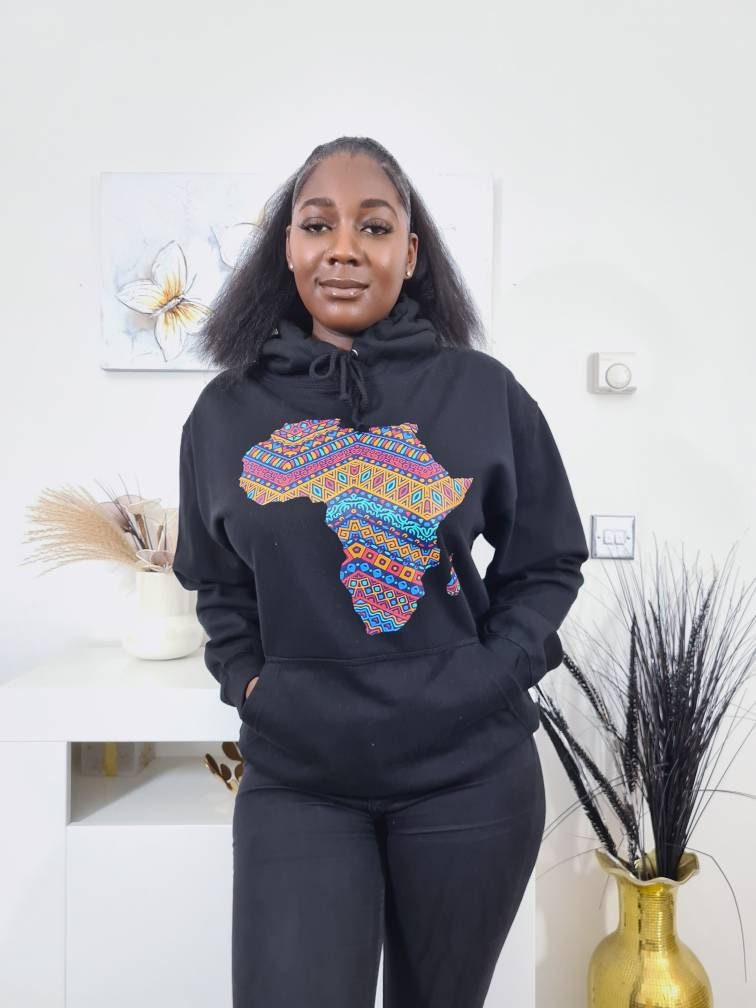 African Map Hoodie, African Map Sweatshirt, Unisex Casual Clothing ...