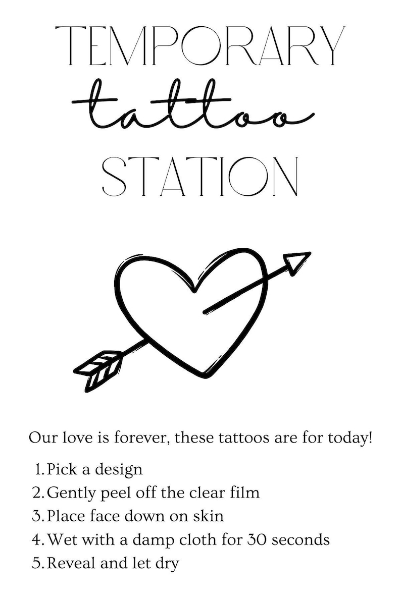 Printable Minimalist Wedding Temporary Tattoo Station Sign, Unique ...