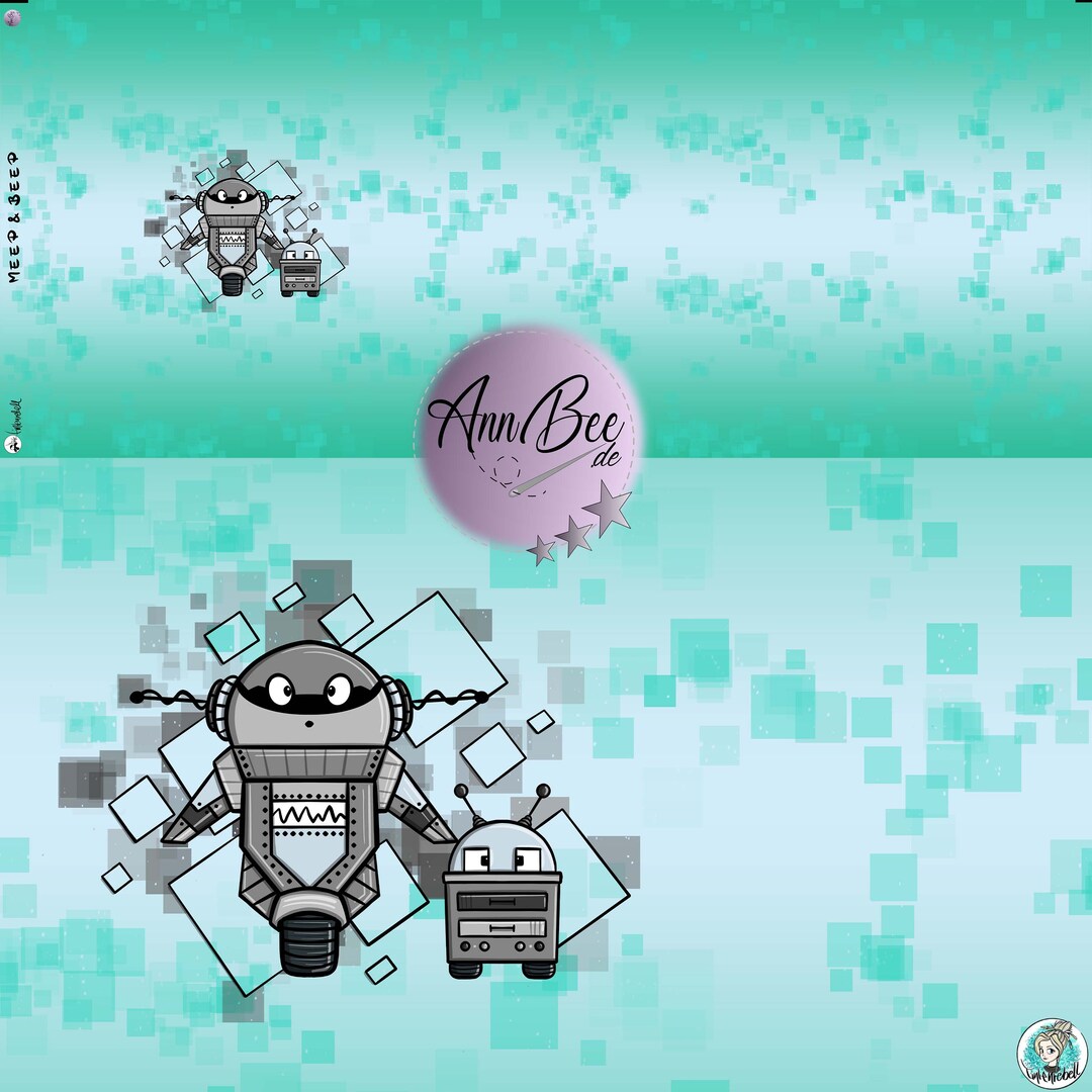 Jersey, Panel, Robot, Meep and Beep, Turquoise, Own Production - Etsy