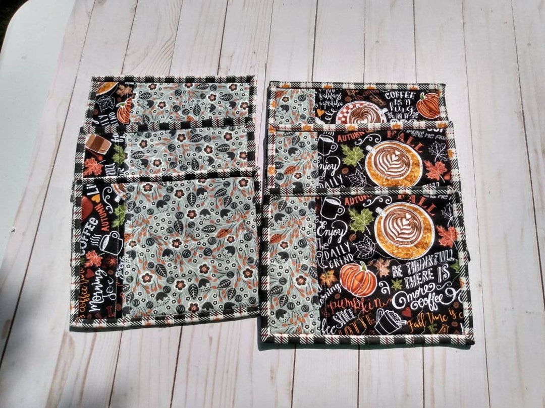 Mug Rug Quilted Mug Rug Fall Mug Rug Large Coaster Fabric Coaster ...