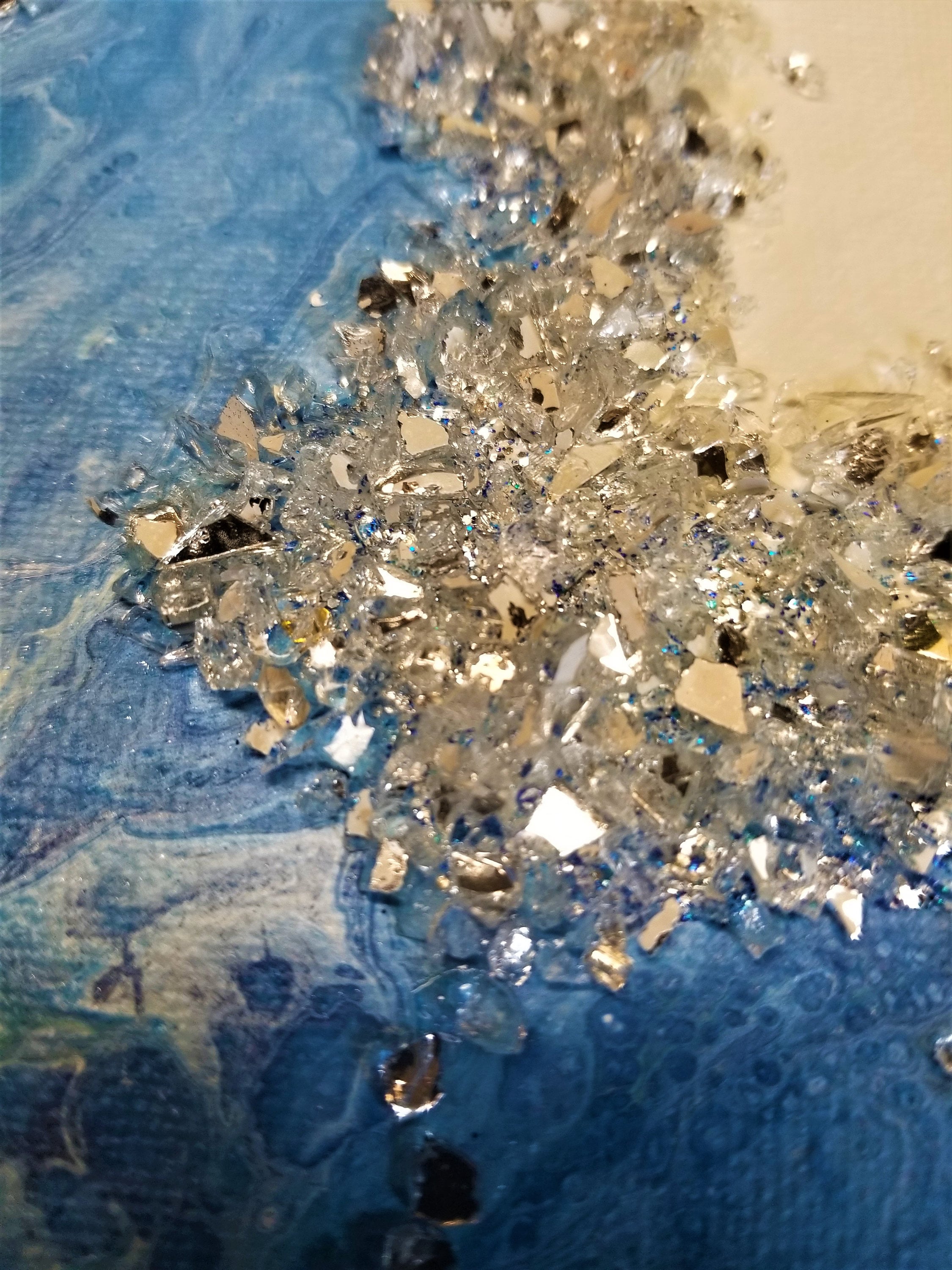 WALL ART. Mirrored Crushed Glass Art, Glitter Art, Blue / Silver ...