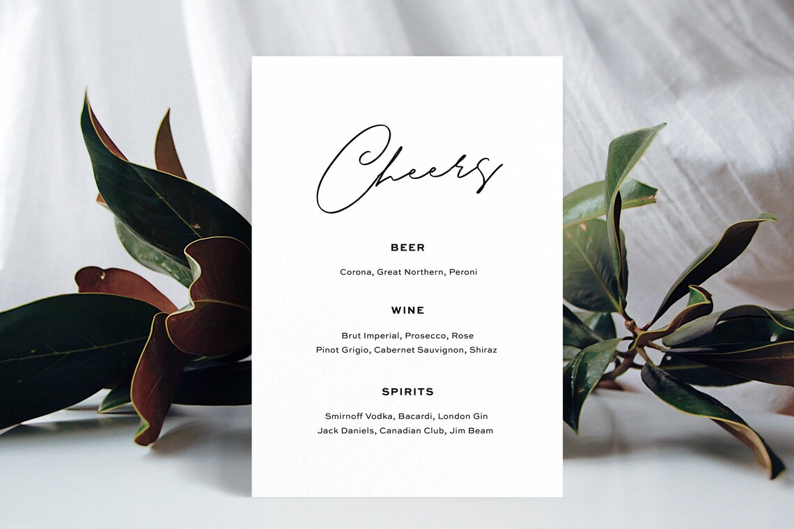 Minimal Custom Signature Drink Sign, Modern Printable Bar Menu, Bespoke ...