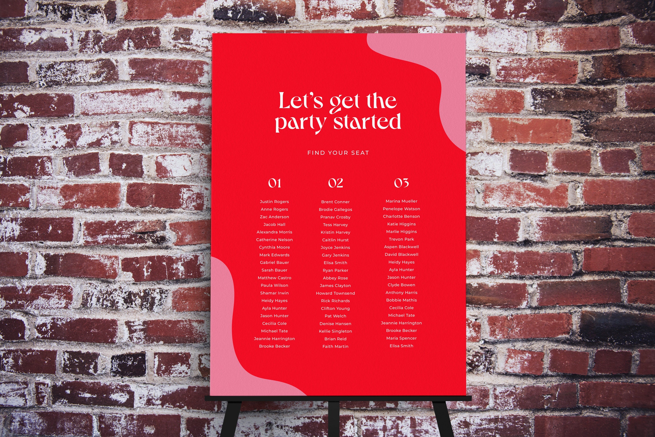 Bold Pink and Red Retro Seating Chart Template, Modern Wedding Seating ...