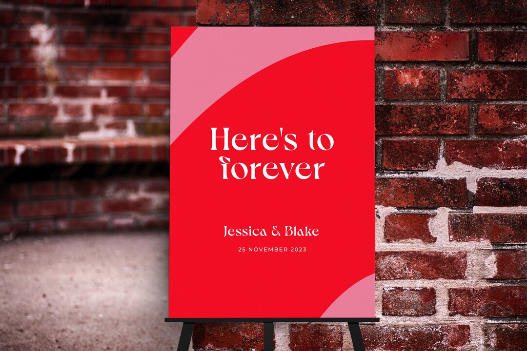 Bold Pink and Red Retro Welcome Sign Template, Modern Wedding Welcome ...