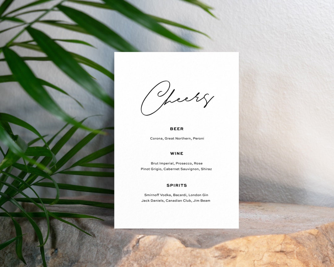 Minimal Custom Signature Drink Sign, Modern Printable Bar Menu, Bespoke ...