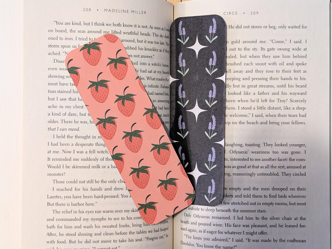 Strawberry Lavender Bookmark Book Reader Gift Bookish Laminated Round ...