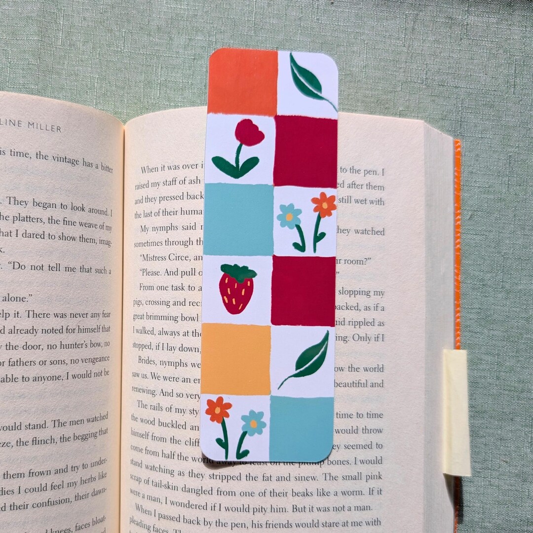 Quilt Pattern Floral Bookmark Checkered Cute Book Lover Gift, Botanical ...