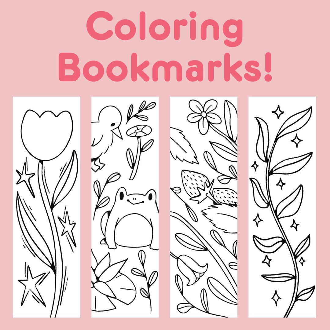 Coloring Bookmarks, Physical Item, Black and White, 4 Pack, Floral ...