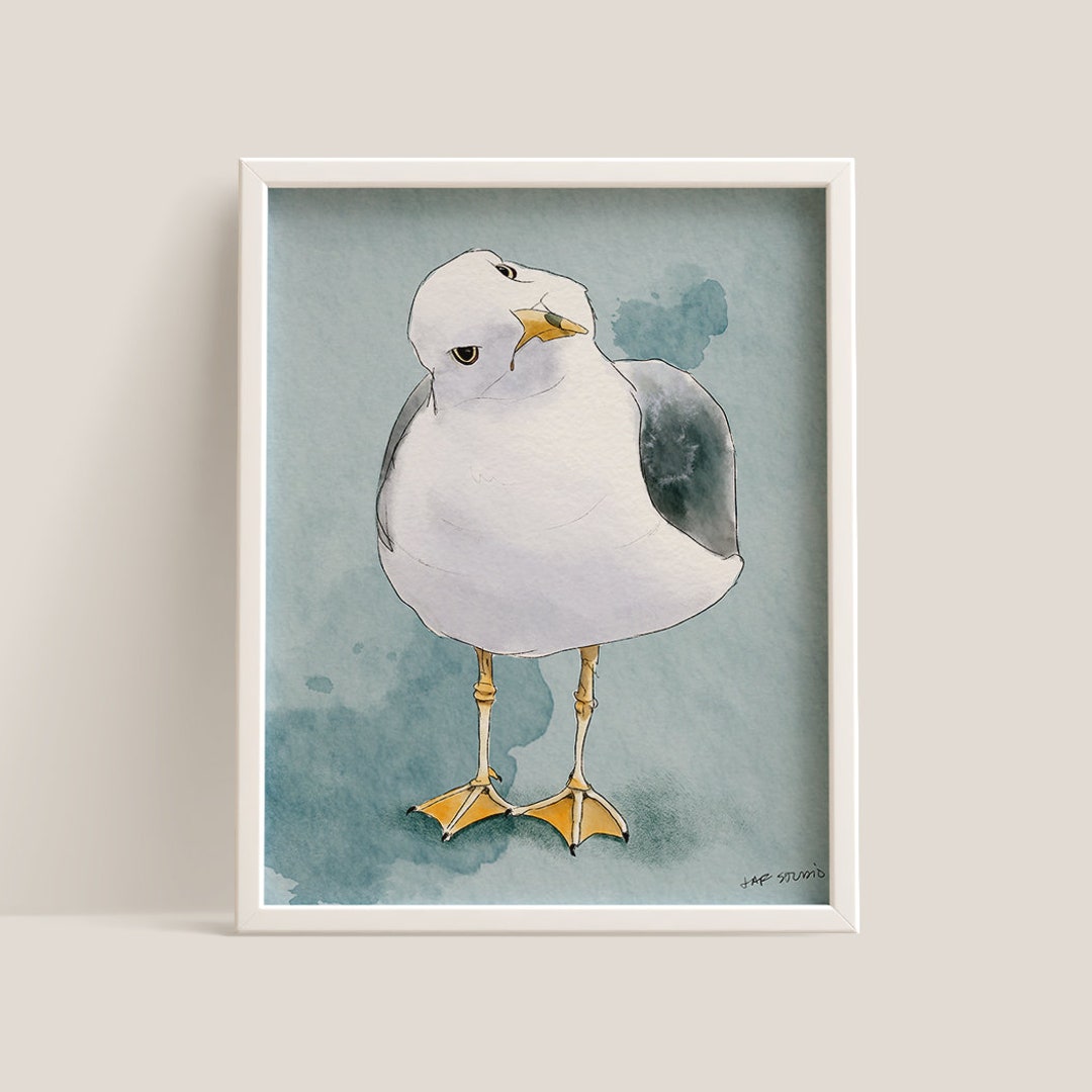 Curious Seagull/seagull Art Print/hand Drawn Watercolor Printable ...
