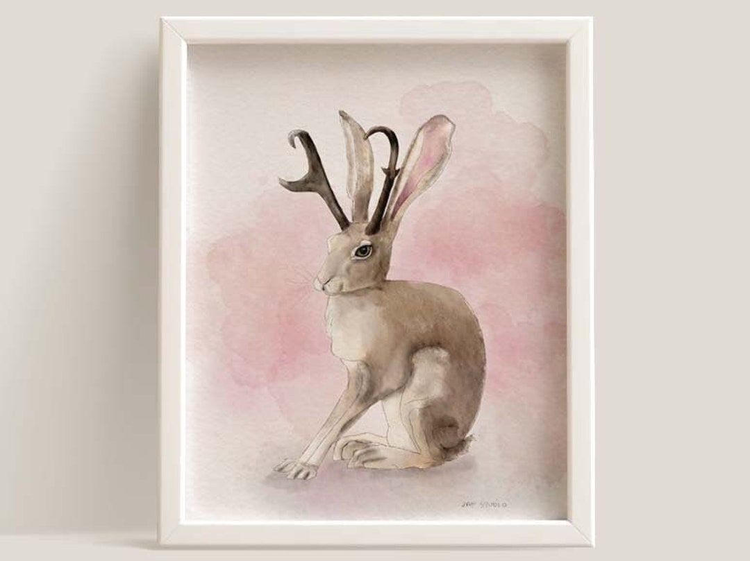 Mythical Jackalope on Pink Background/art Print Download/kids Room ...