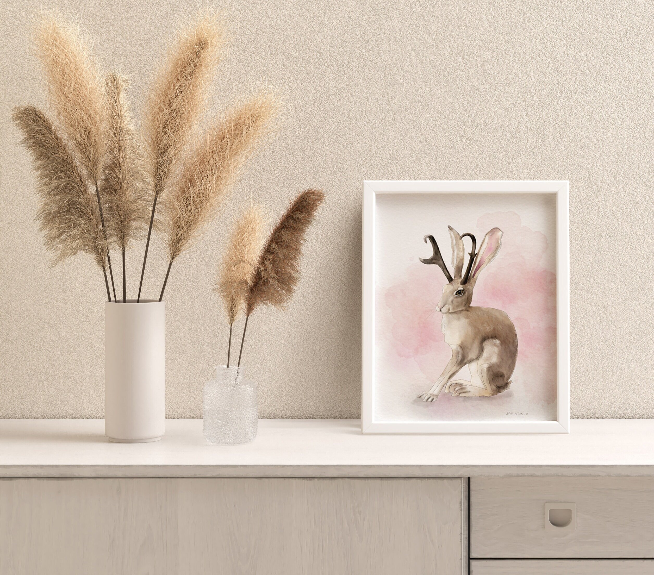 Mythical Jackalope on Pink Background/art Print Download/kids Room ...