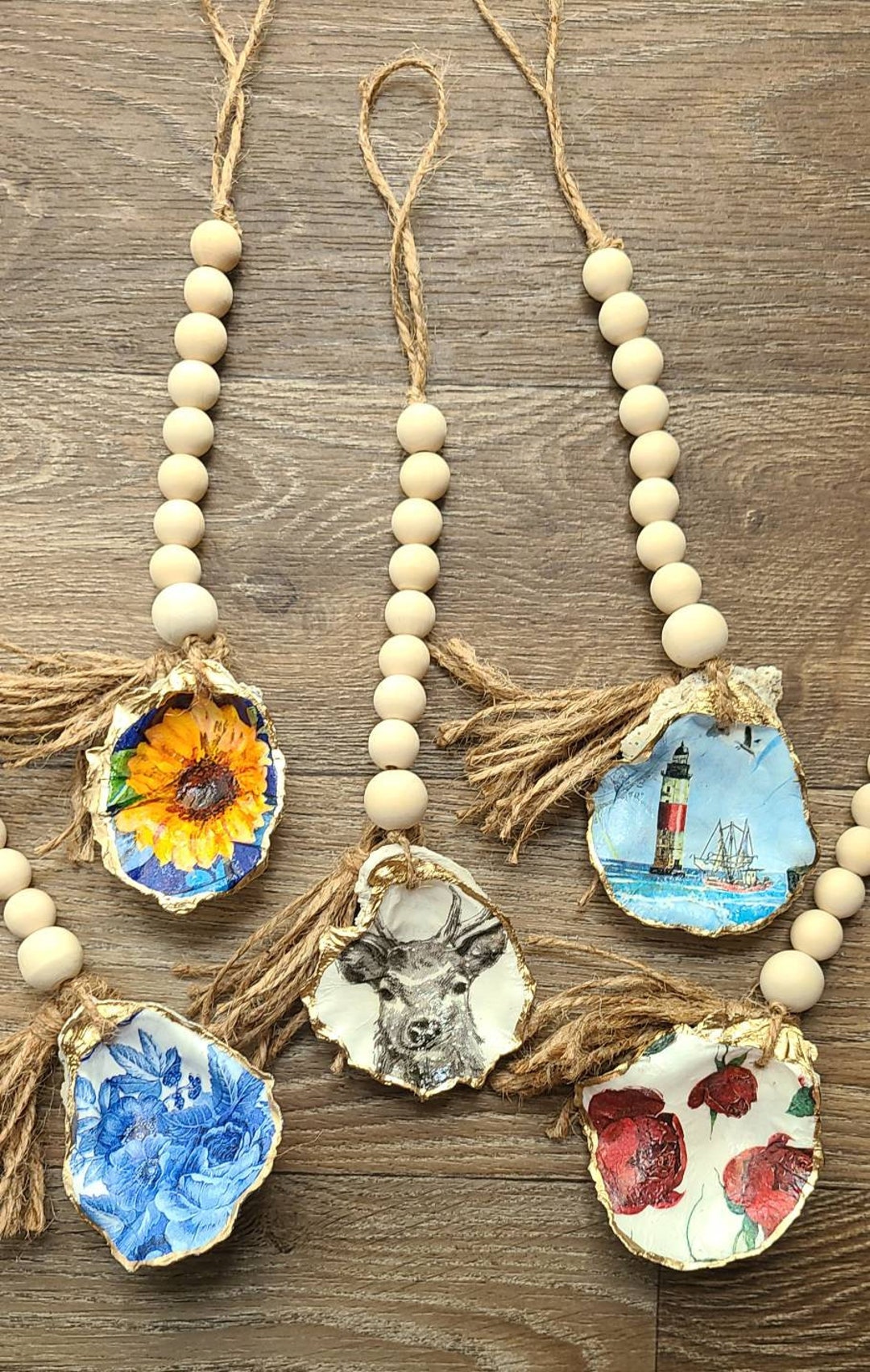 Cross Oyster Shell Door Knob Hanger. Oyster Shell Blessing Beads ...