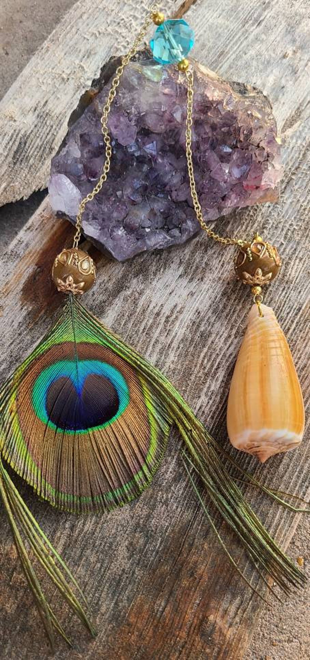 Peacock Feather Seashell Pendulum, Wicca, Dowsing, Divination ...