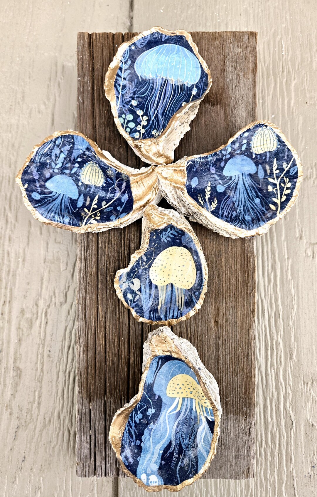 Driftwood Oyster Shell Cross Jellyfish - Etsy