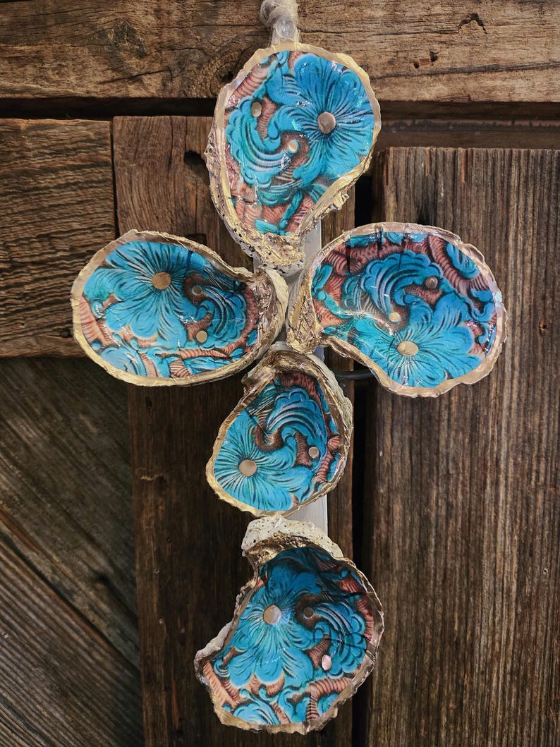 Hanging Oyster Shell Cross Western Country - Etsy