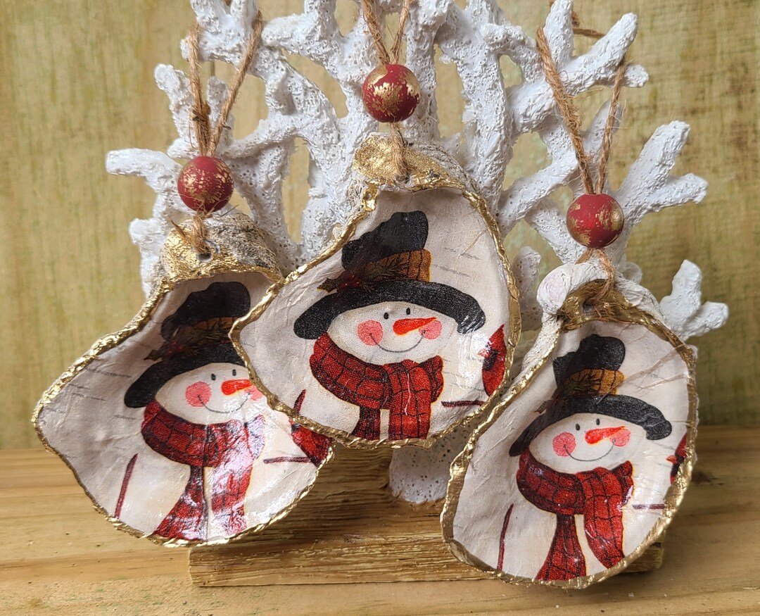 Oyster Shell Ornament Snowman - Etsy