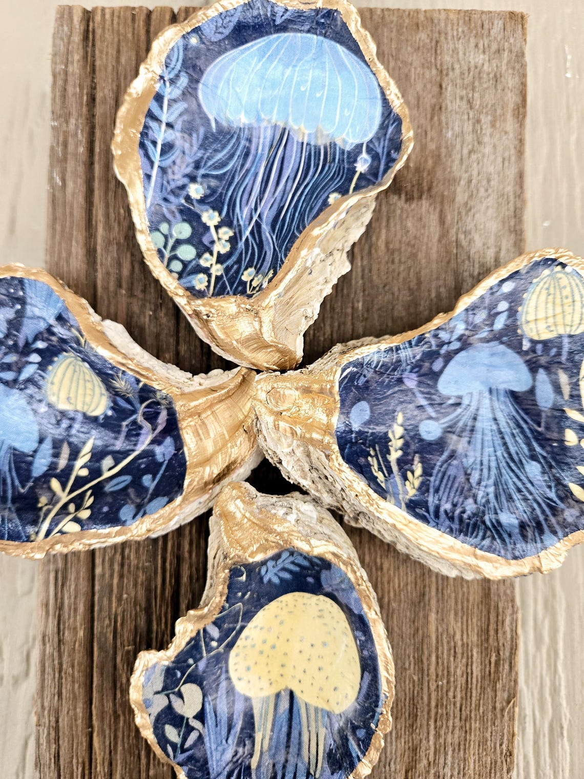 Driftwood Oyster Shell Cross Jellyfish - Etsy