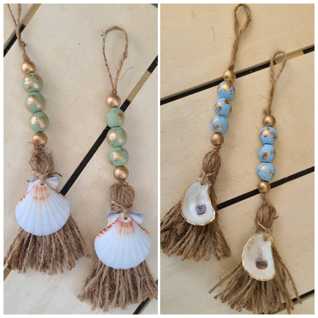 Set of 2 Scallop and Oyster Shell Door Pulls. Seashell Ornaments - Etsy