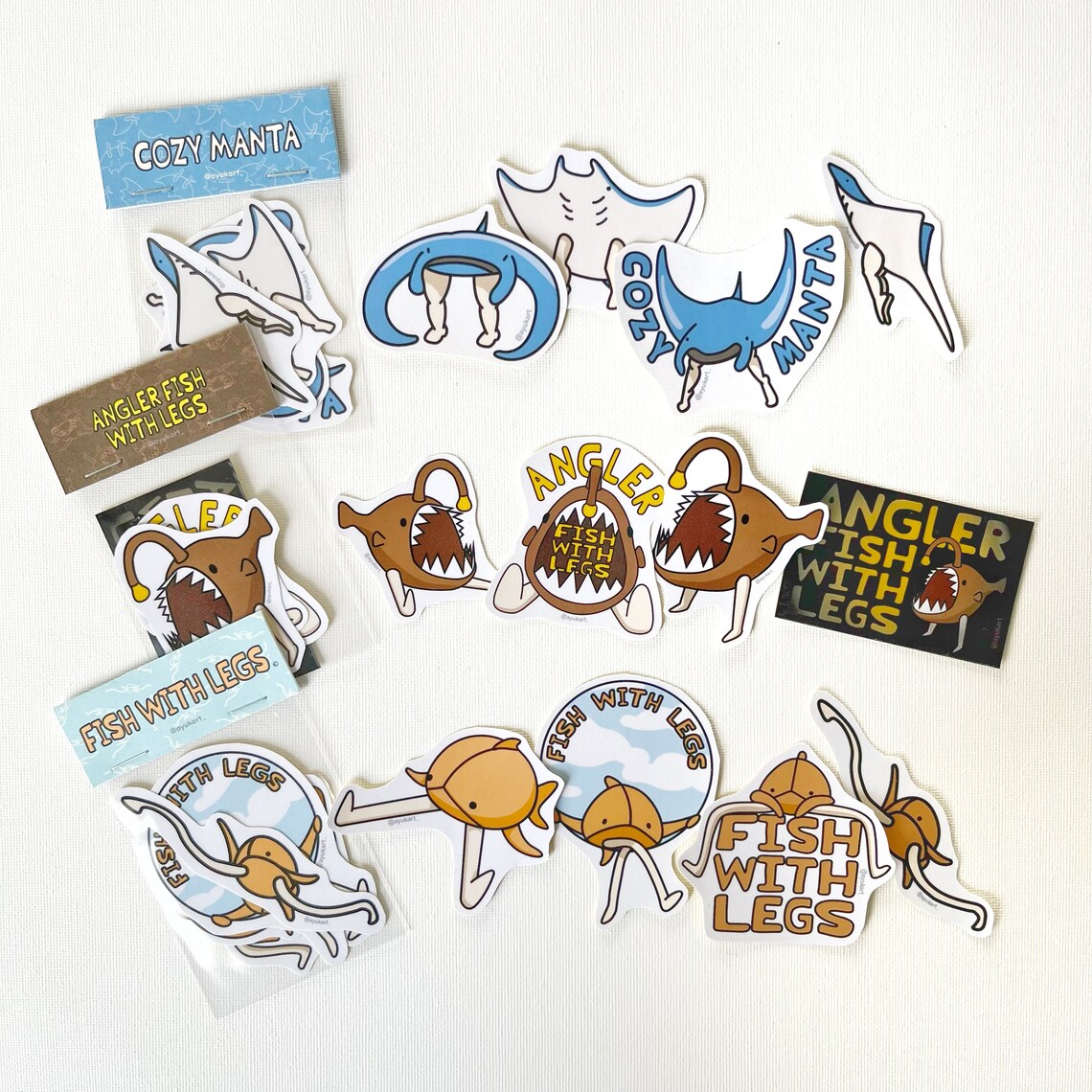 Fish With Legs Sticker Pack Bundle manta Ray Angler Fish & - Etsy