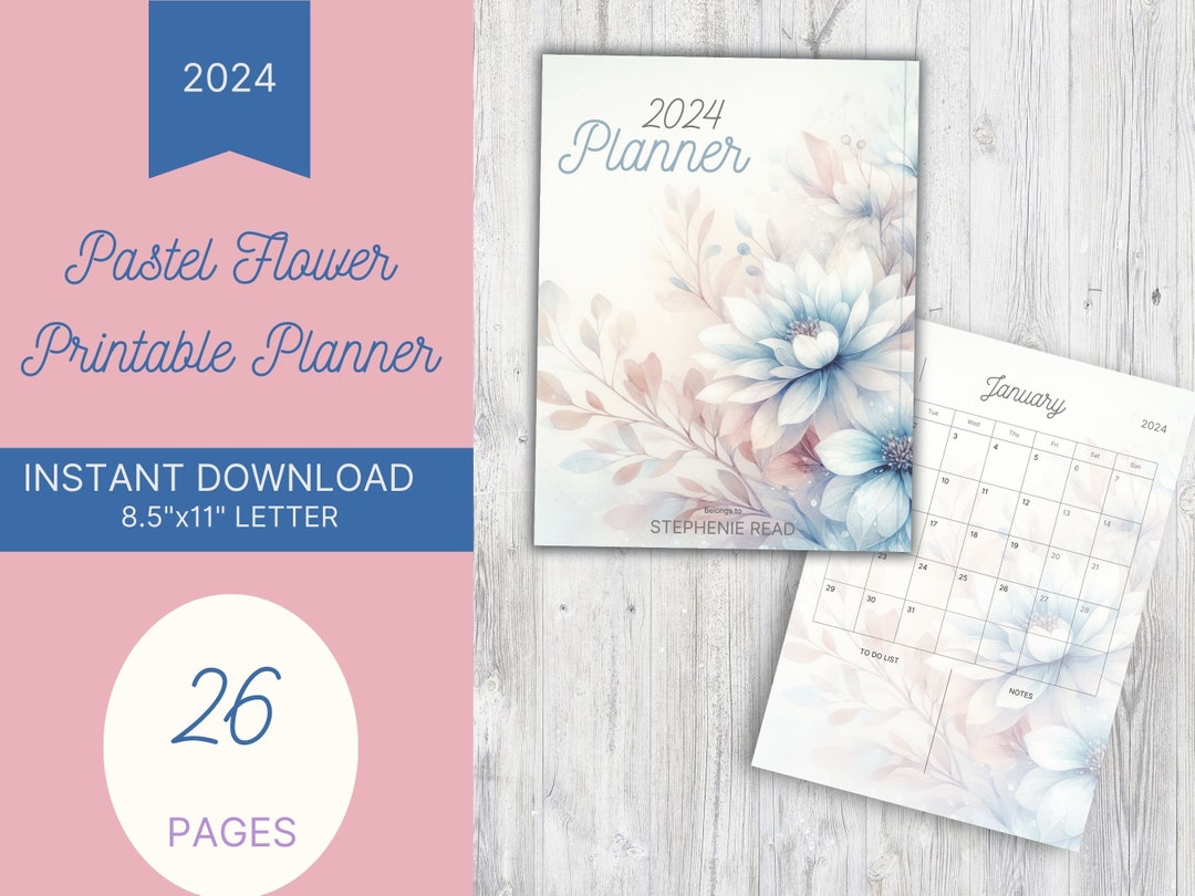 2024 Pastel Flower PLANNER, PRINTABLE TEMPLATE, Yearly, Monthly, Goals ...