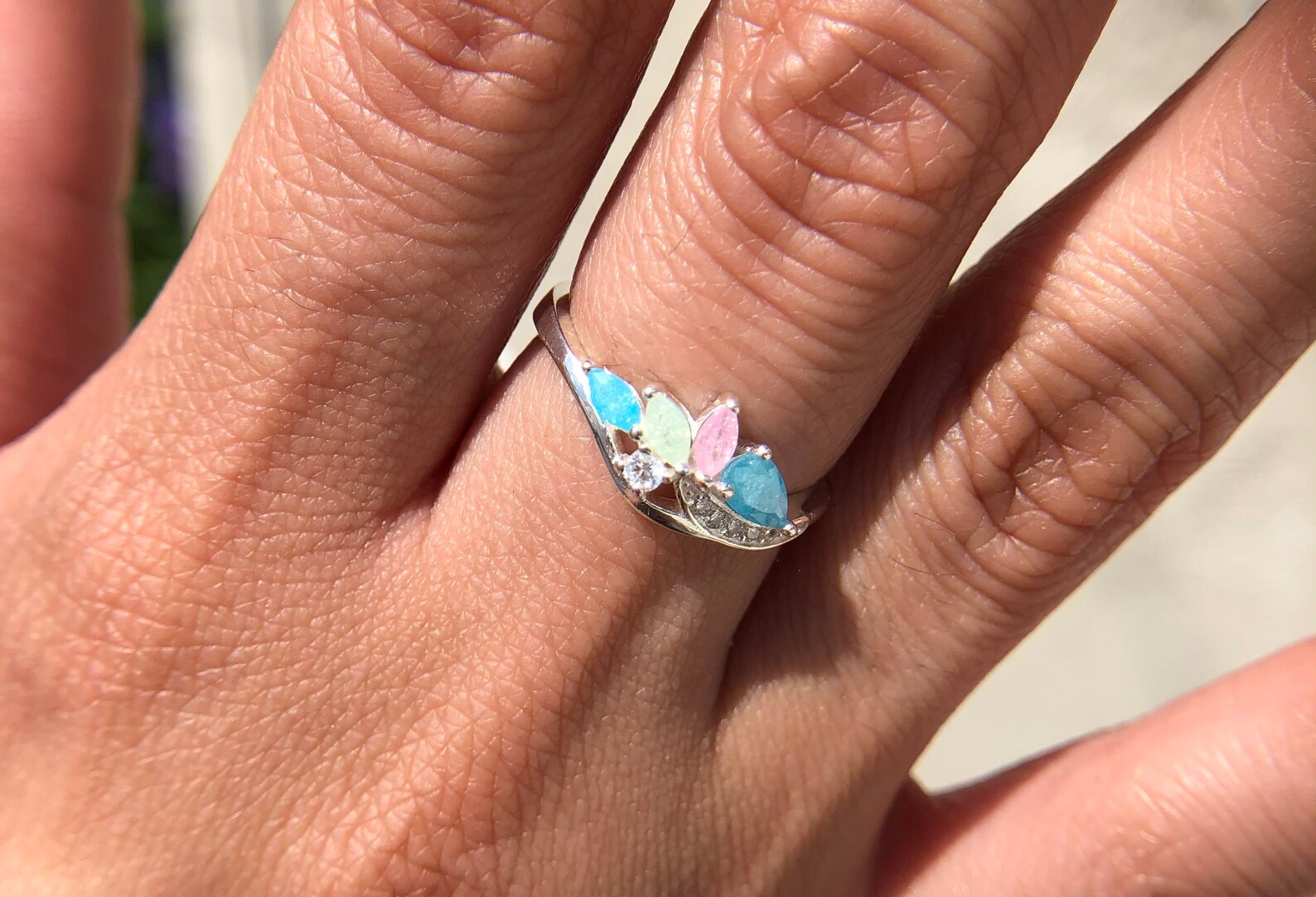 Multi-stone Ring, Silver Ring, Gemstone Ring, Unique Ring, Pastel Ring ...